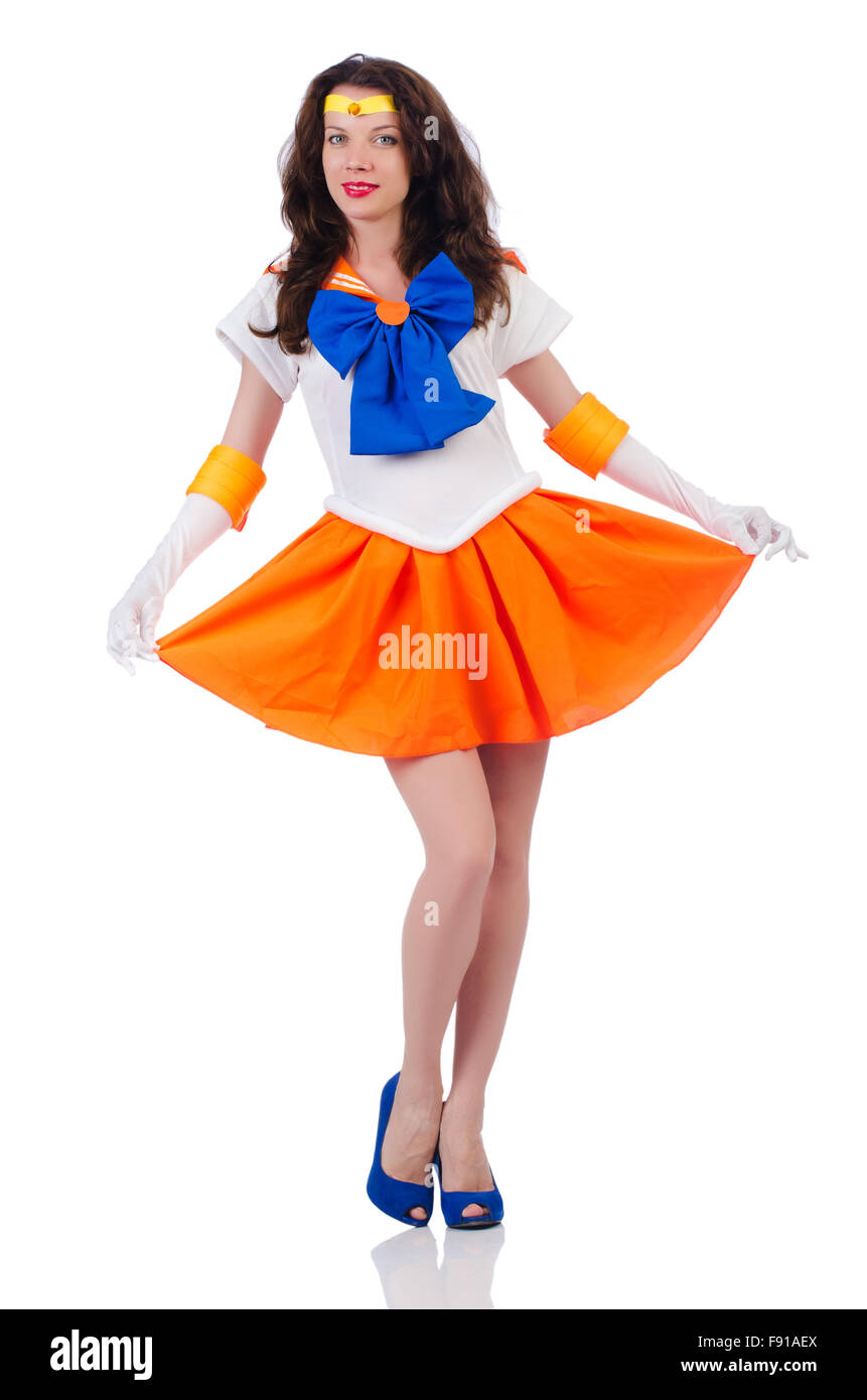 Model wearing sailor moon suit isolated on white Stock Photo - Alamy