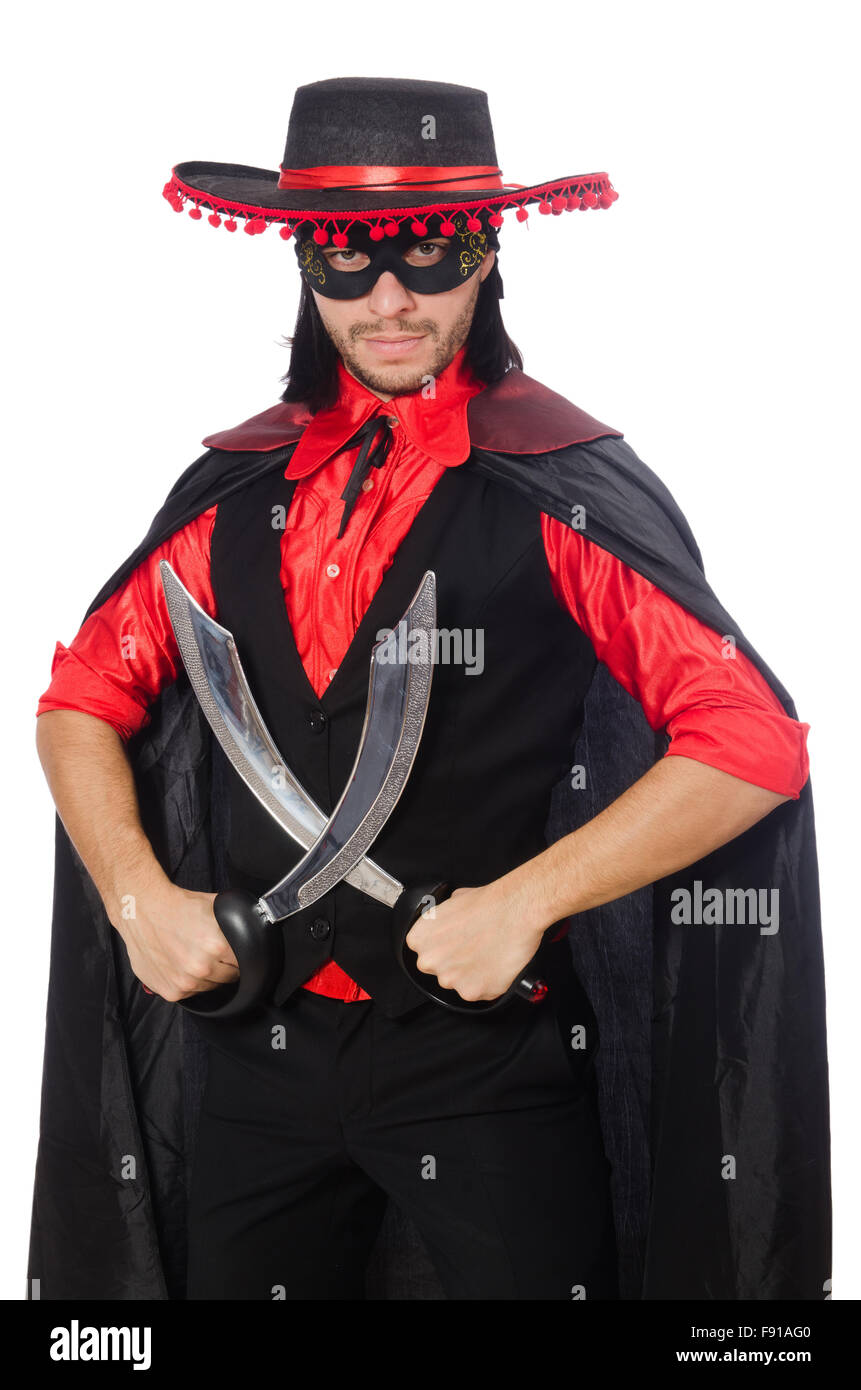 Young man in carnival coat with sword isolated on hi-res stock ...