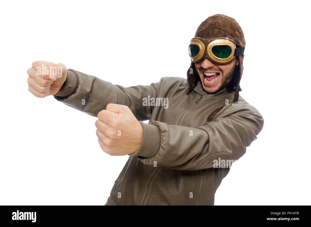 Funny pilot isolated on the white Stock Photo - Alamy