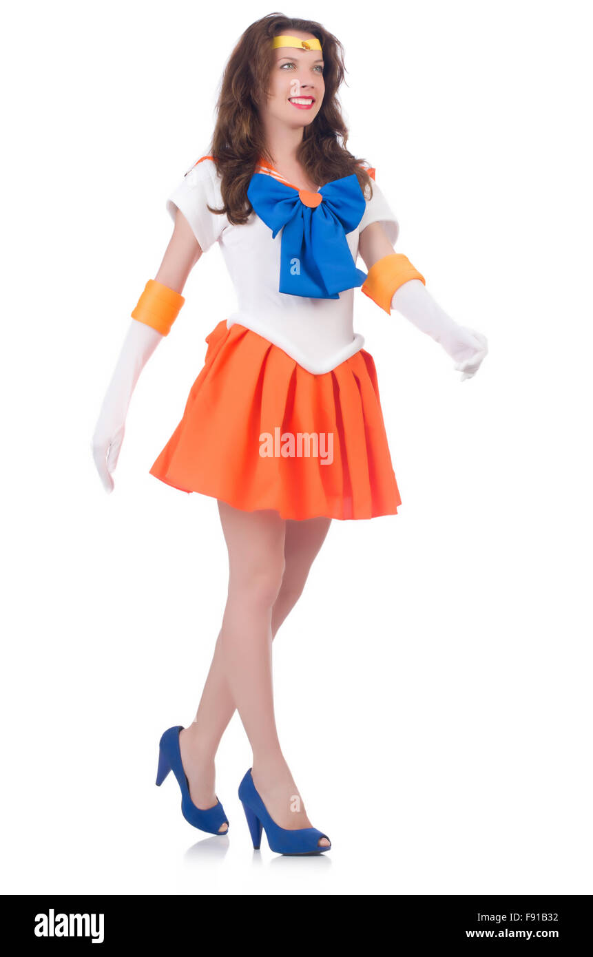 Model wearing sailor moon suit isolated on white Stock Photo - Alamy