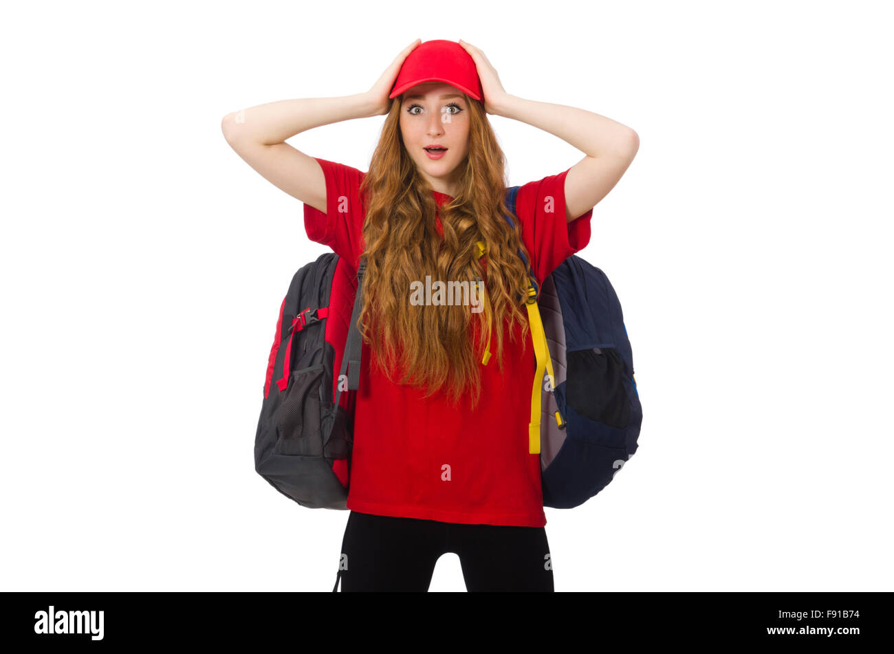 Student girl posing backpack Cut Out Stock Images & Pictures - Alamy