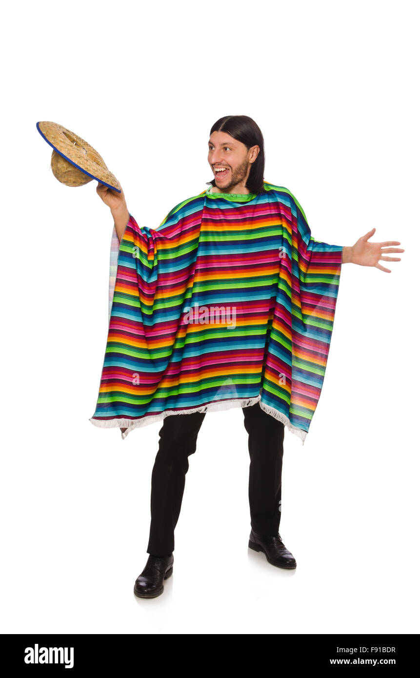 Handsome man in vivid poncho isolated on white Stock Photo - Alamy
