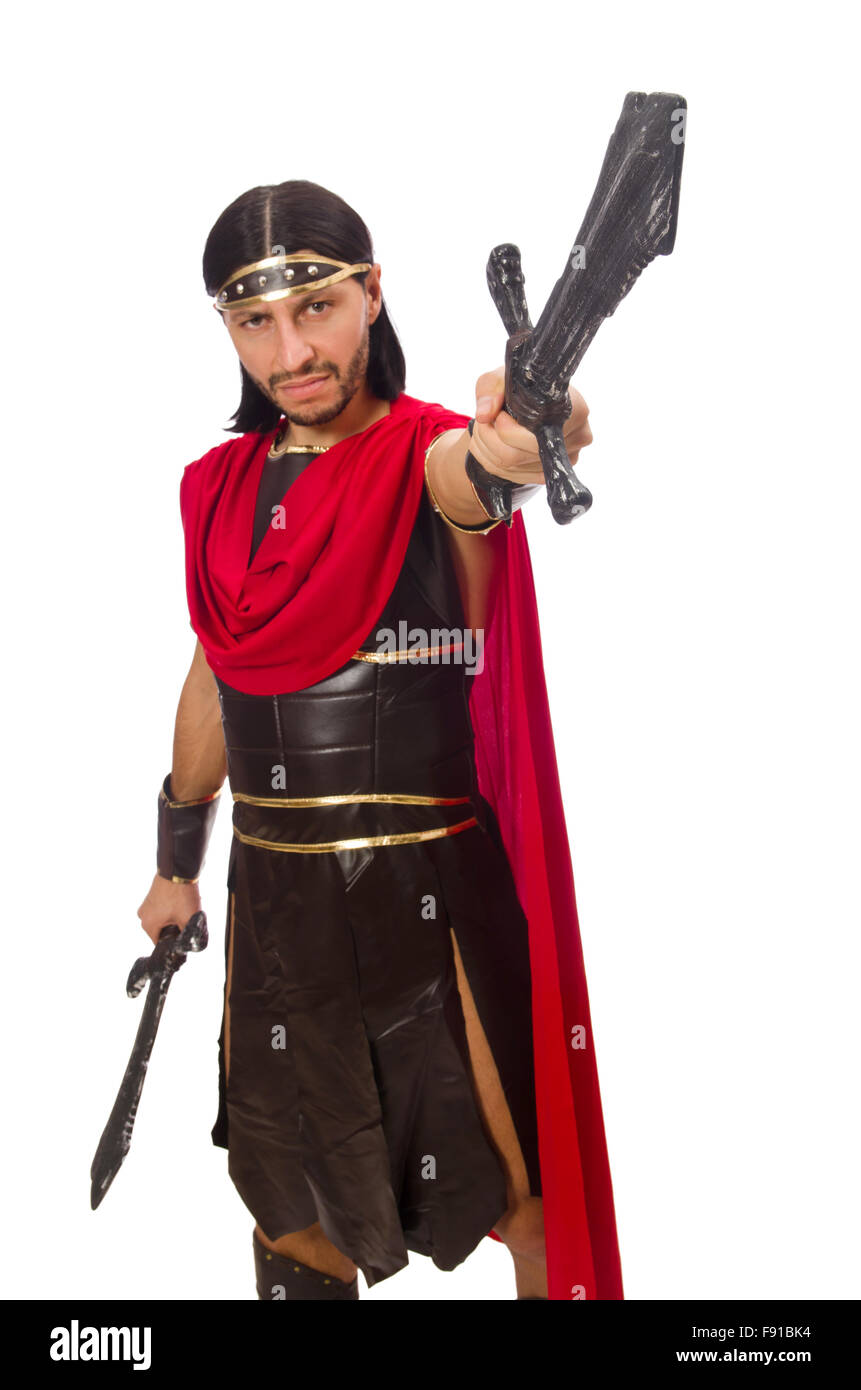 Gladiator holding sword isolated on white Stock Photo - Alamy