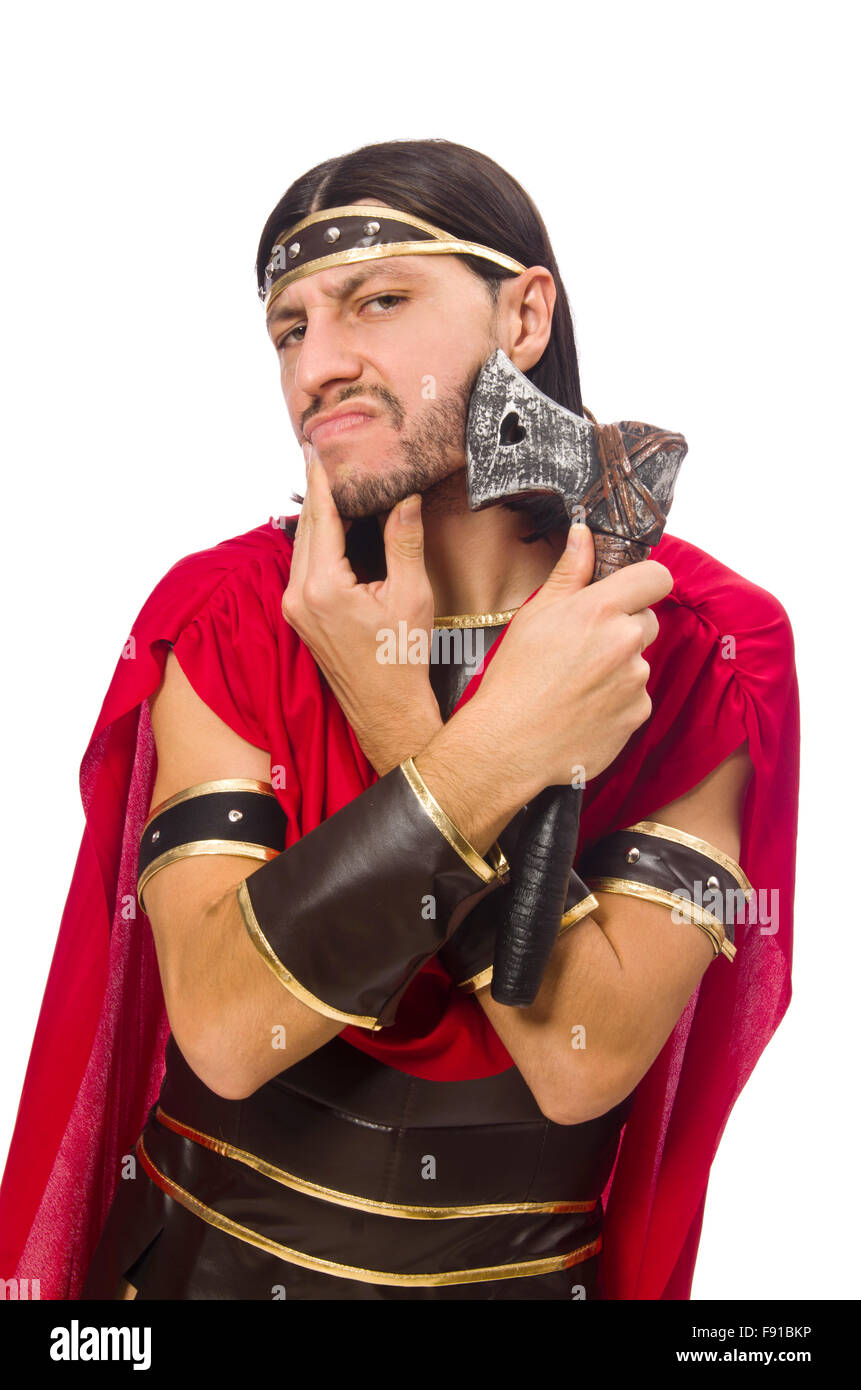 Gladiator shaves his face isolated on white Stock Photo - Alamy