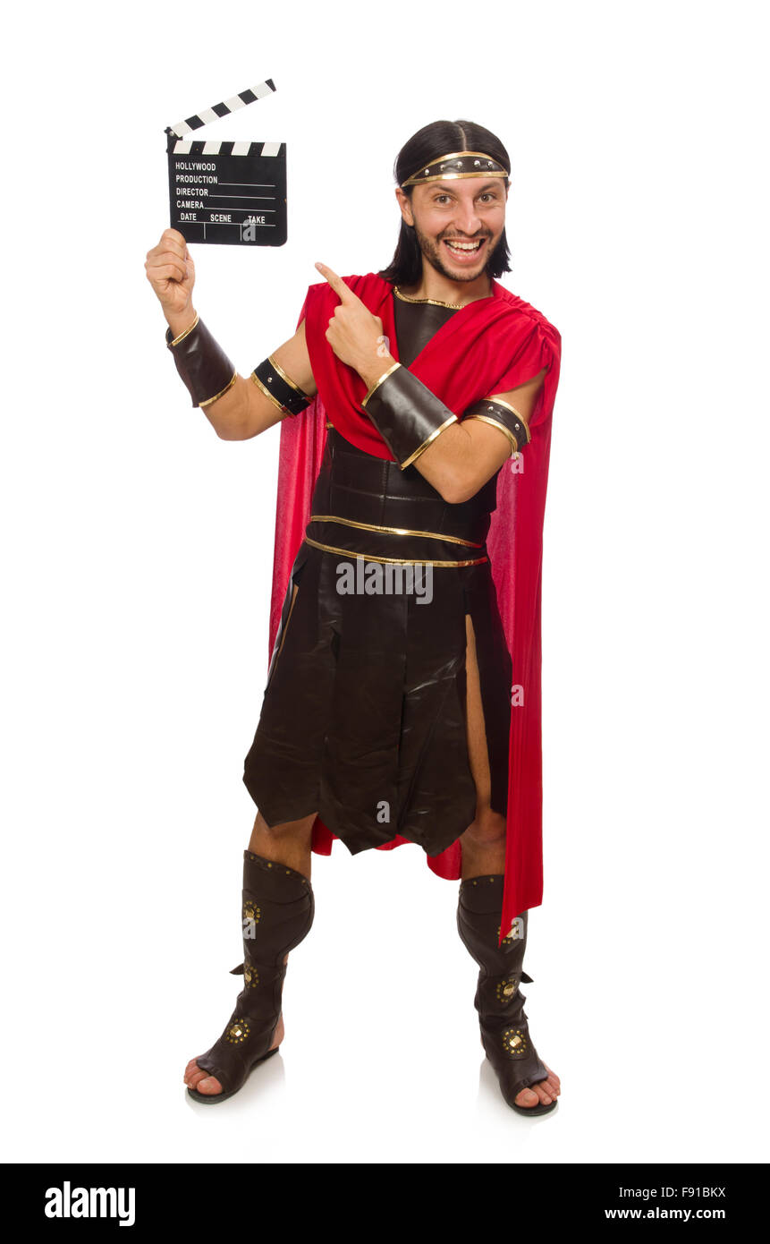 Gladiator with clapper-board isolated on white Stock Photo - Alamy