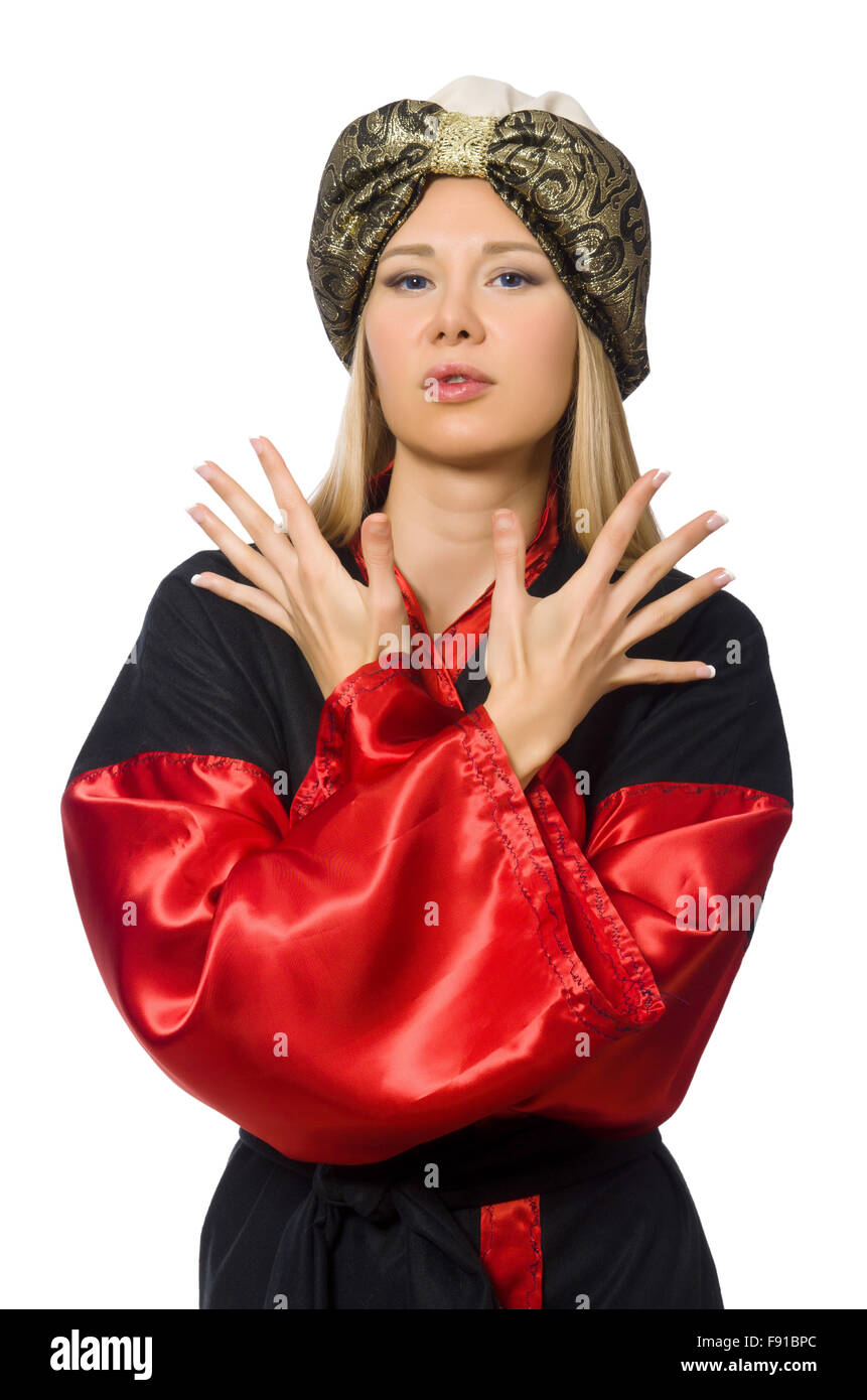 Female magician isolated on white Stock Photo - Alamy