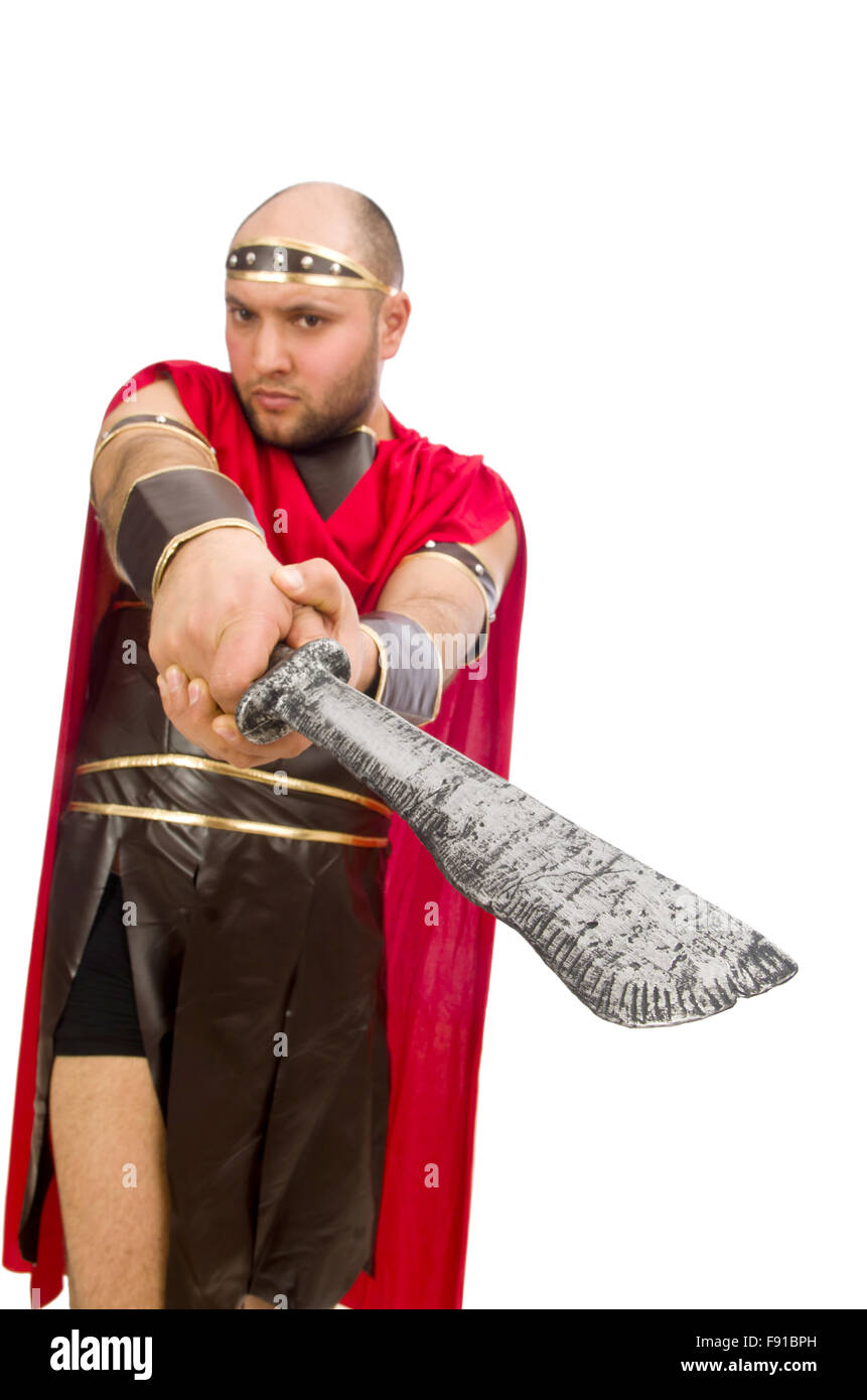 Gladiator holding sword isolated on white Stock Photo - Alamy