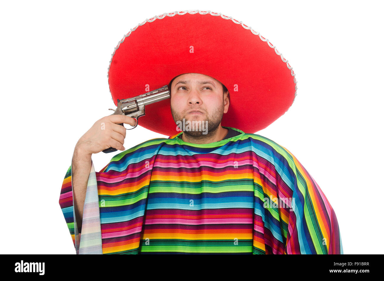 Funny mexican holding pistol isolated on white Stock Photo - Alamy