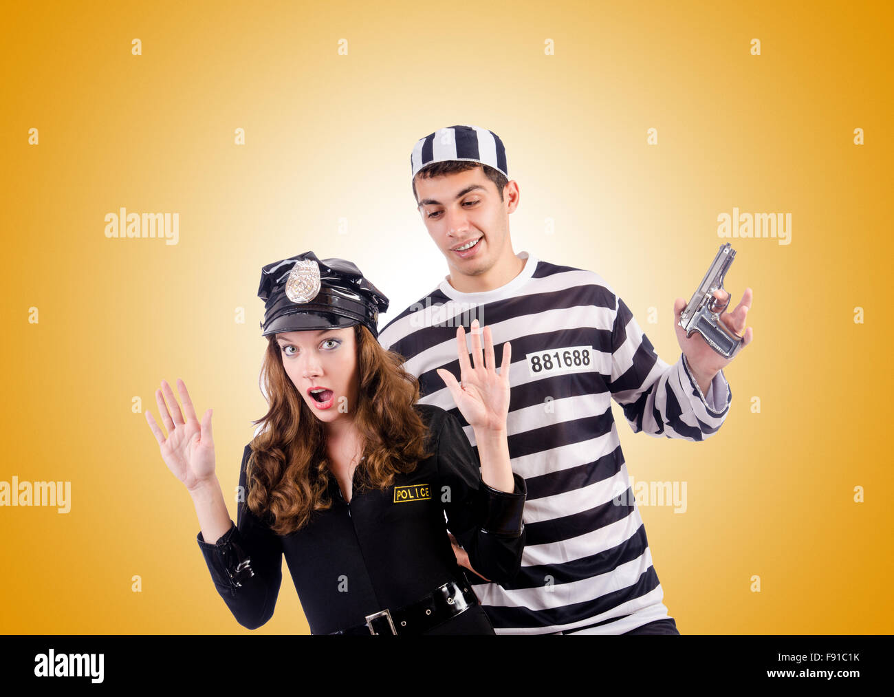 Police and prison inmate on white Stock Photo - Alamy