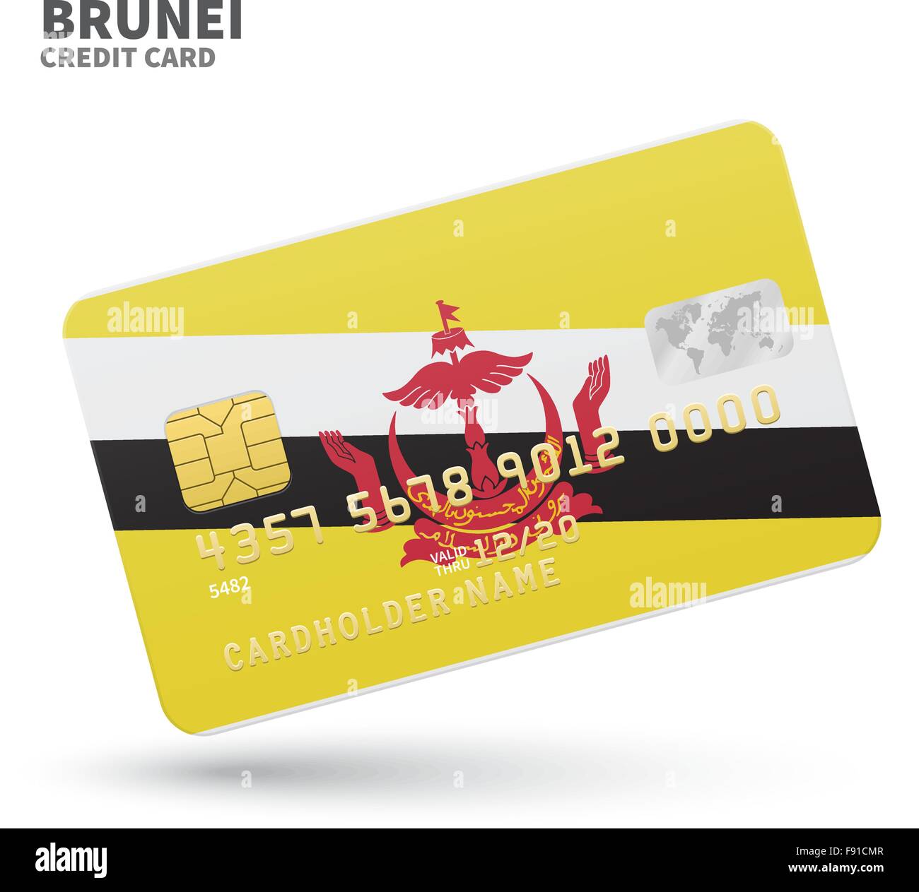 Credit card with Brunei flag background for bank, presentations and ...