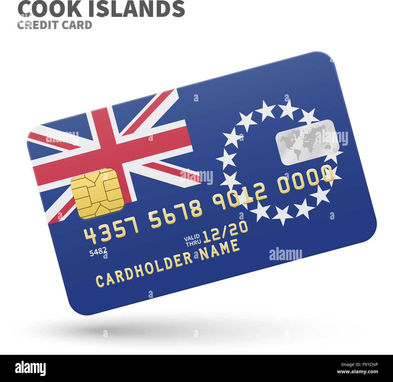 Credit card with Cook Islands flag background for bank, presentations ...