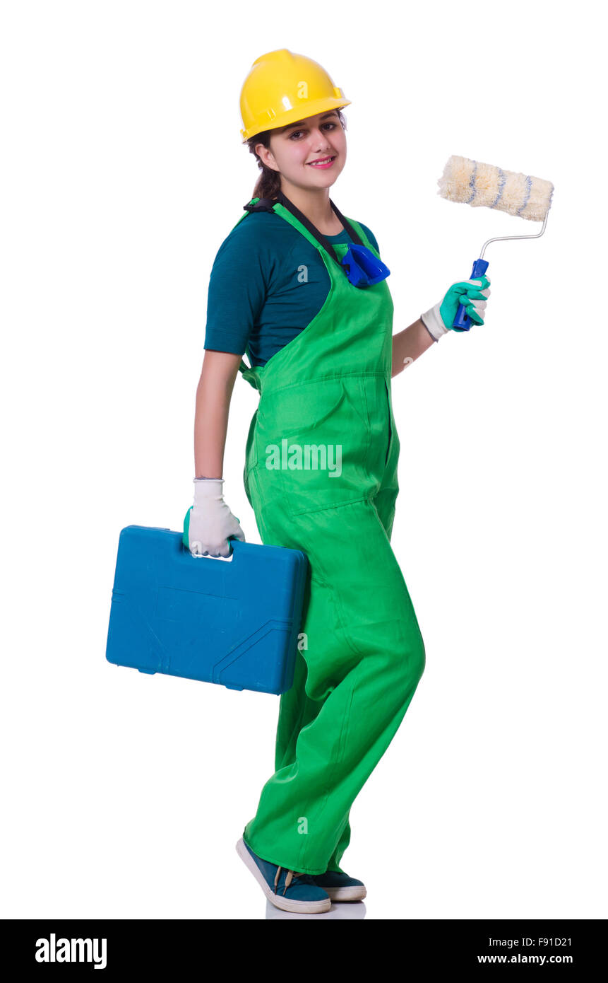 Woman painter isolated on white Stock Photo - Alamy