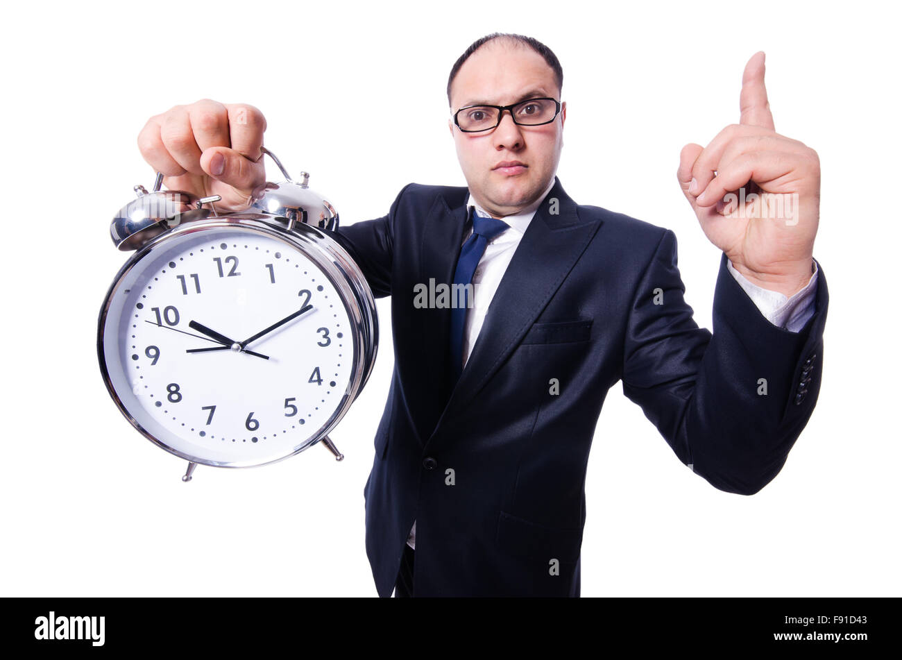 Businessman with clock isolated on white Stock Photo - Alamy