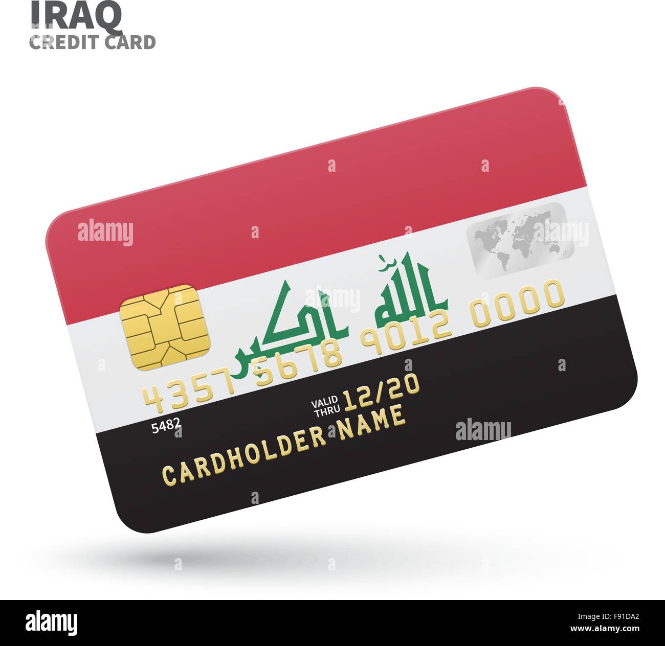 Credit card with Iraq flag background for bank, presentations and ...