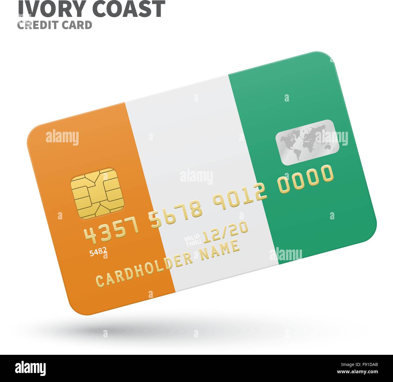 Credit card with Ivory Coast flag background for bank, presentations ...