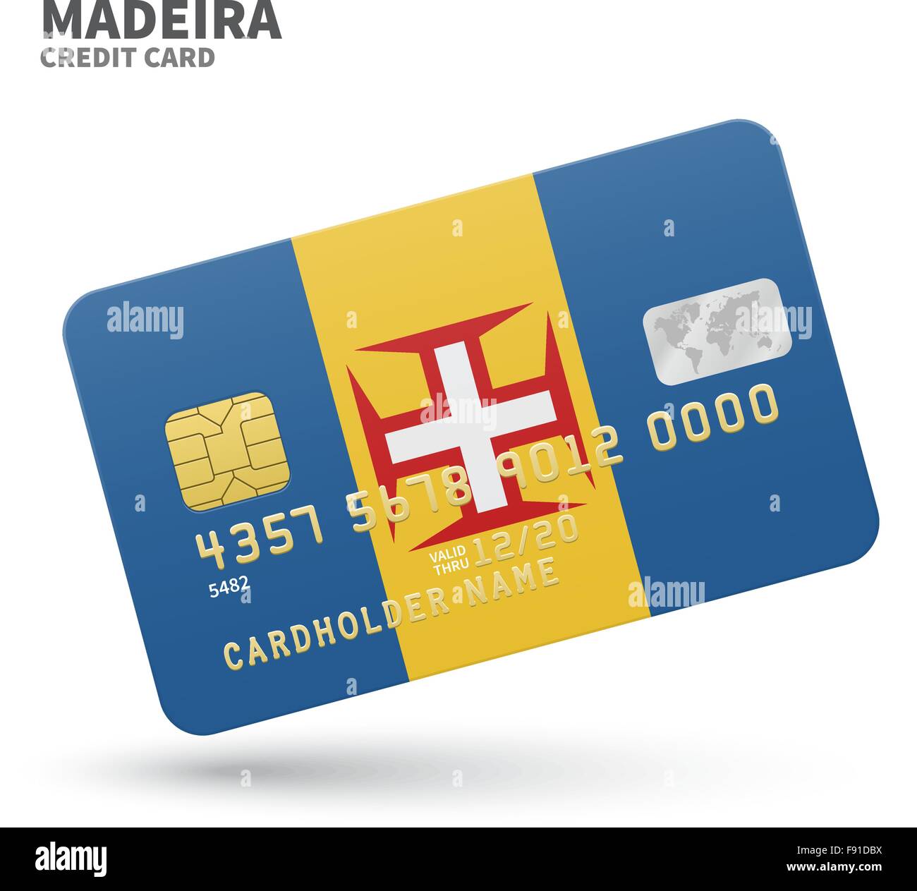 Credit card with Madeira flag background for bank, presentations and ...