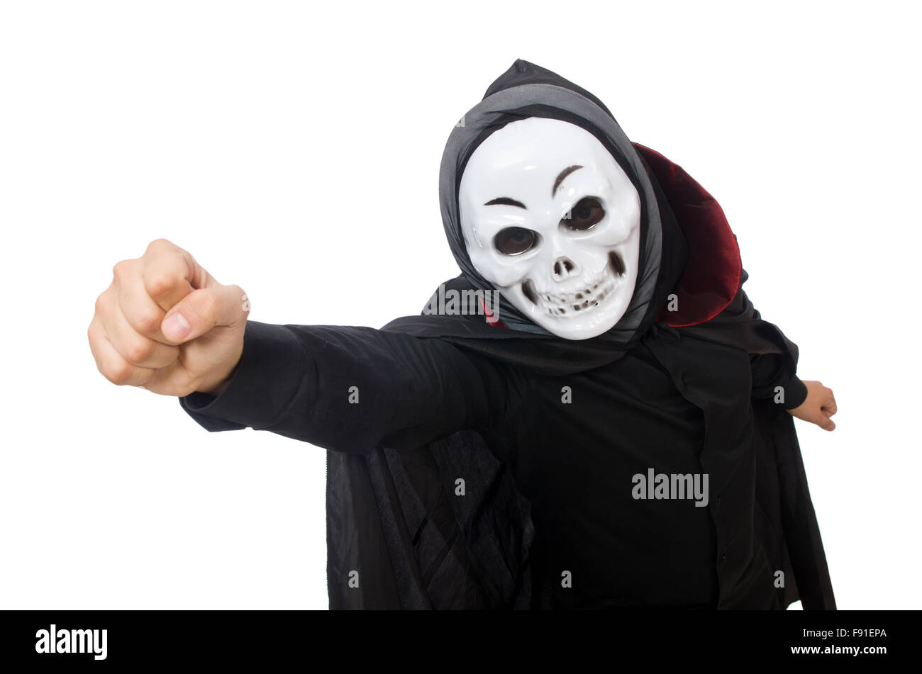 Man in horror costume with mask isolated on white Stock Photo - Alamy