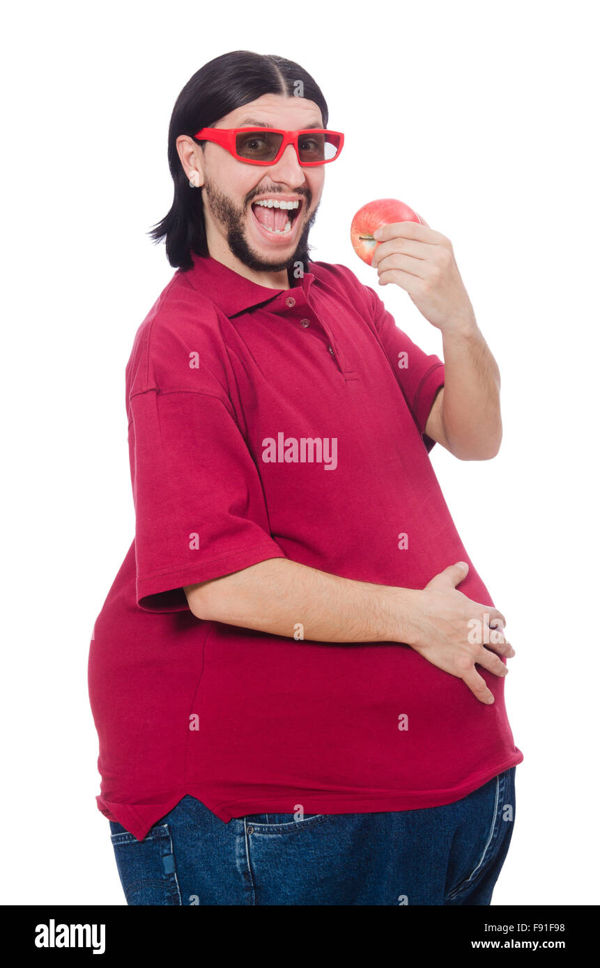Fat man eating apple isolated hi-res stock photography and images - Alamy