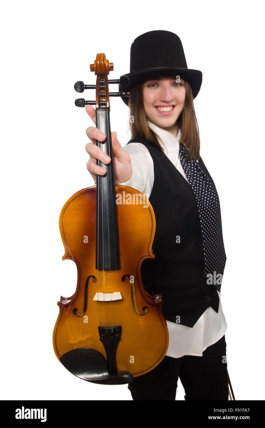 Woman violin player isolated on white Stock Photo - Alamy