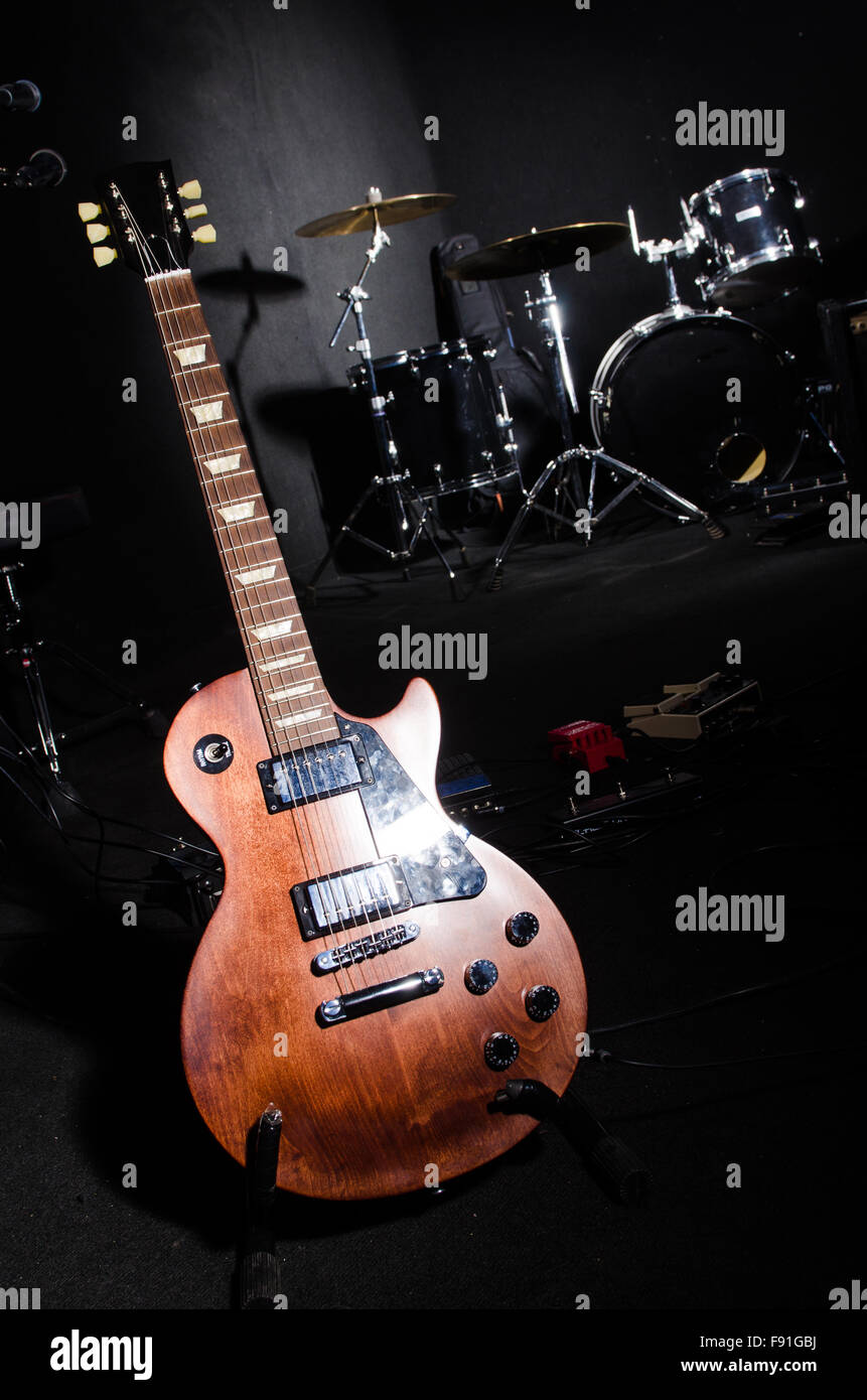 Set of musical instruments in club Stock Photo - Alamy