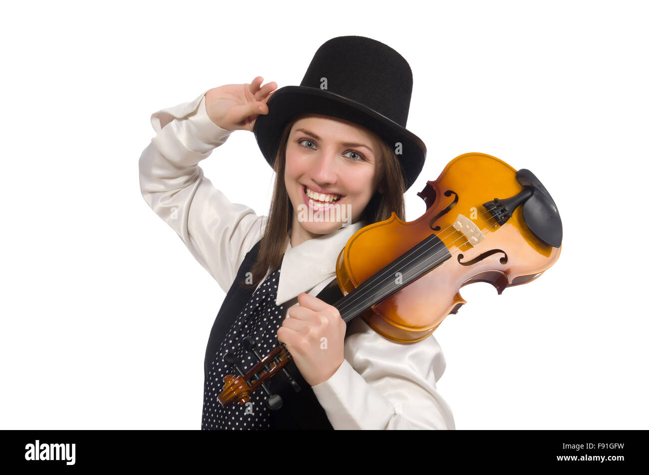 Woman violin player isolated on white Stock Photo - Alamy