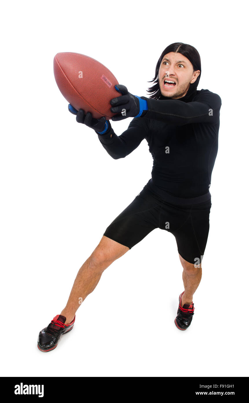 Man playing american football isolated on white Stock Photo - Alamy