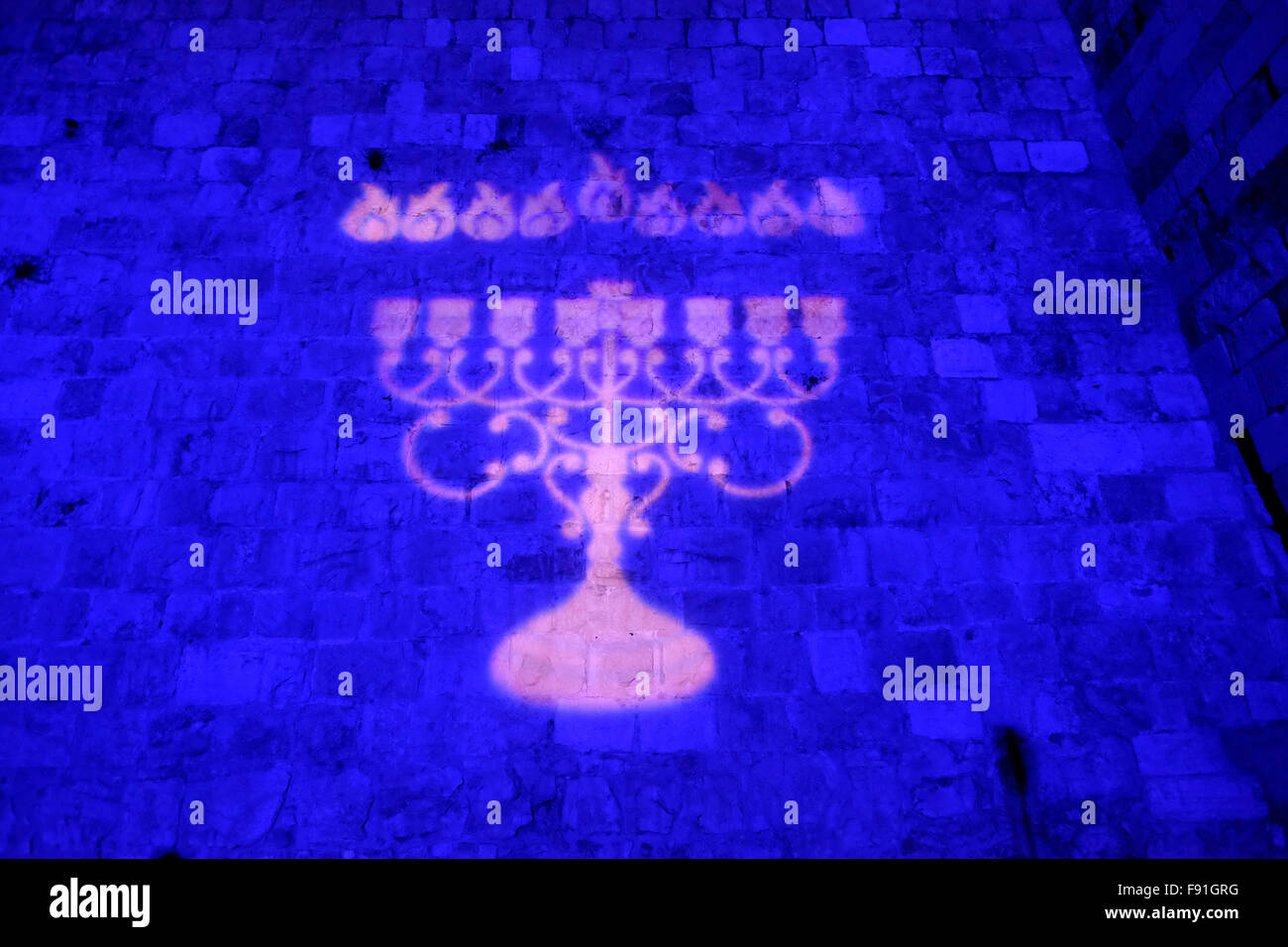 Image of traditional Menorahs nine-branched candelabrum projected onto ...