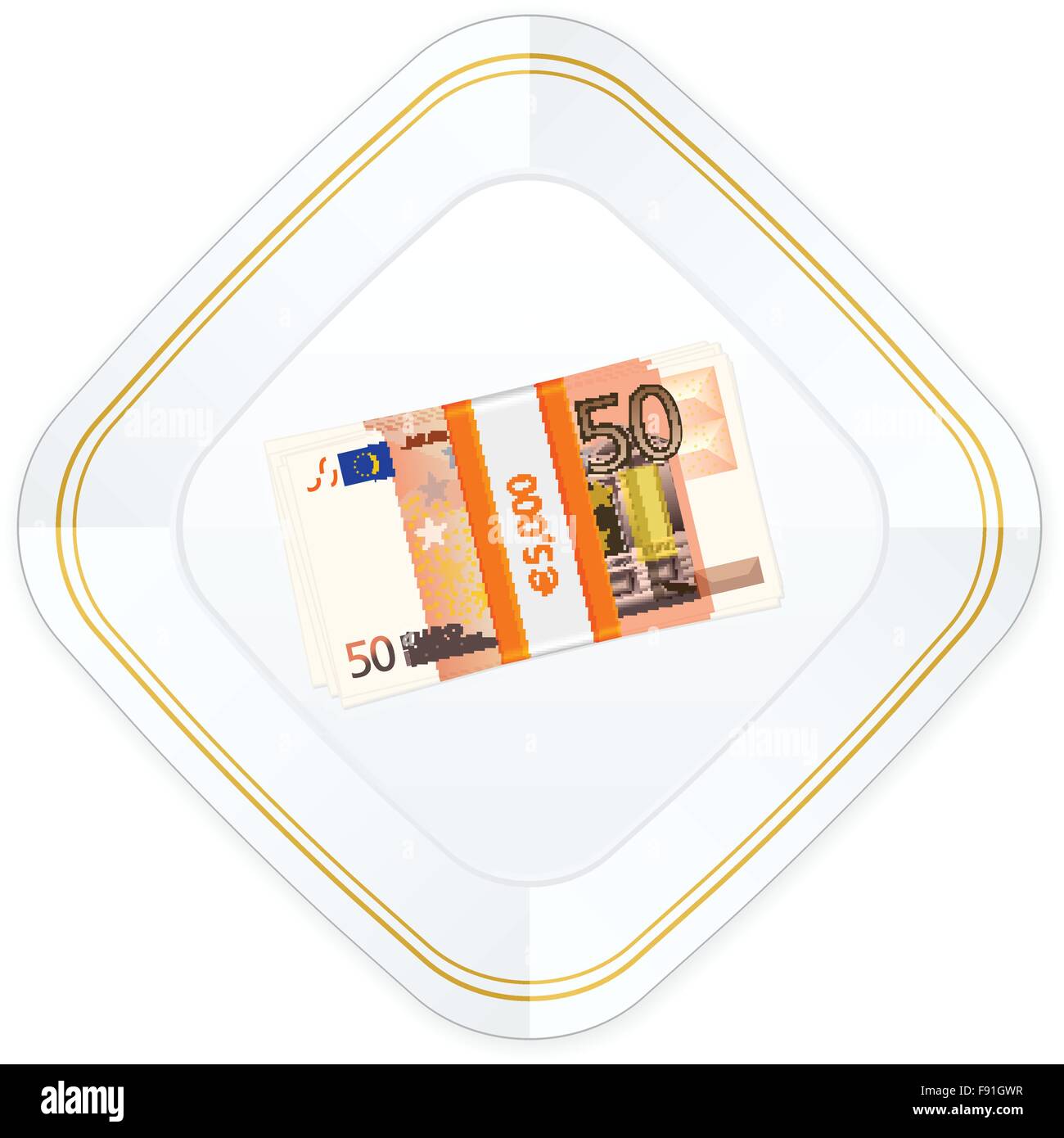 Plate with fifty euro pack on a white background Stock Vector Image ...