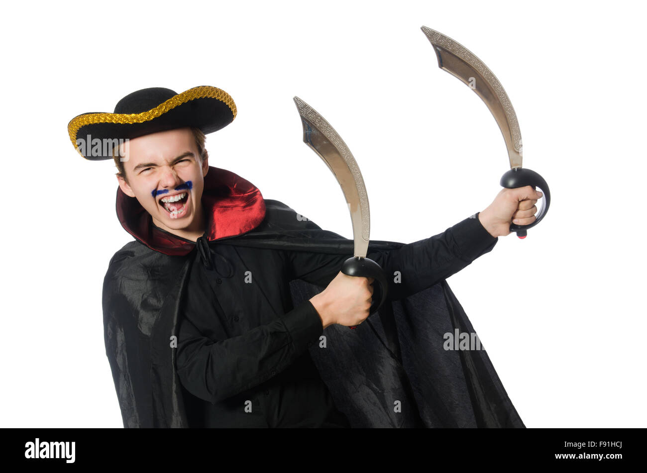 Young pirate holding sword isolated on white Stock Photo - Alamy