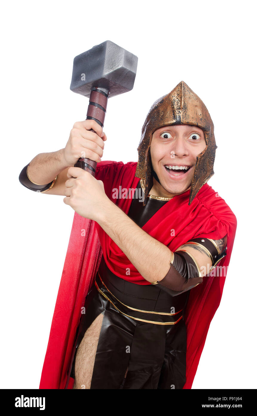 Gladiator with hammer isolated on white Stock Photo - Alamy
