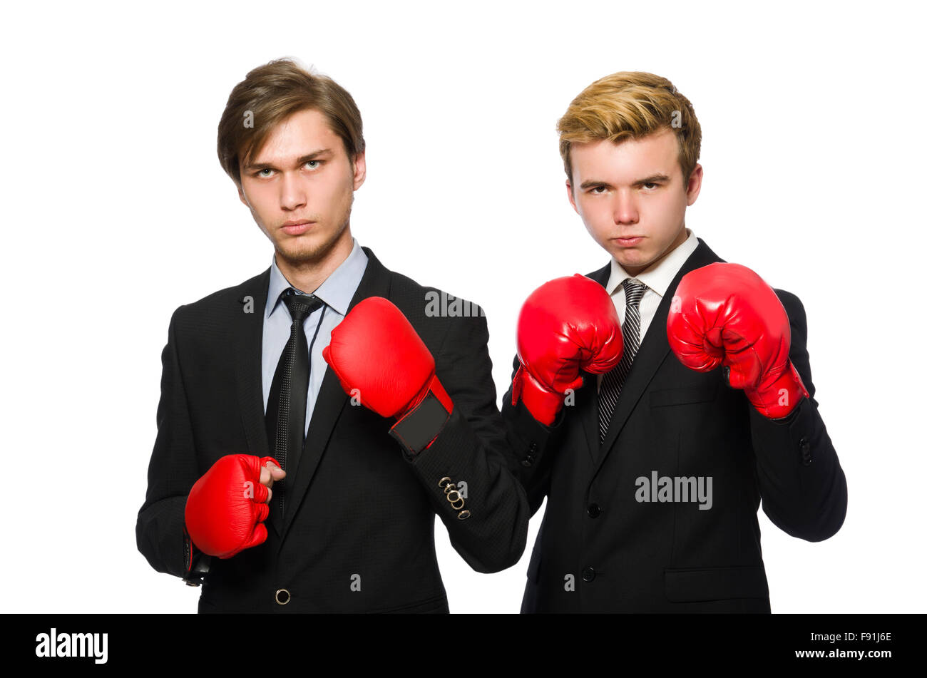 Pair of businessmen boxing on white Stock Photo - Alamy