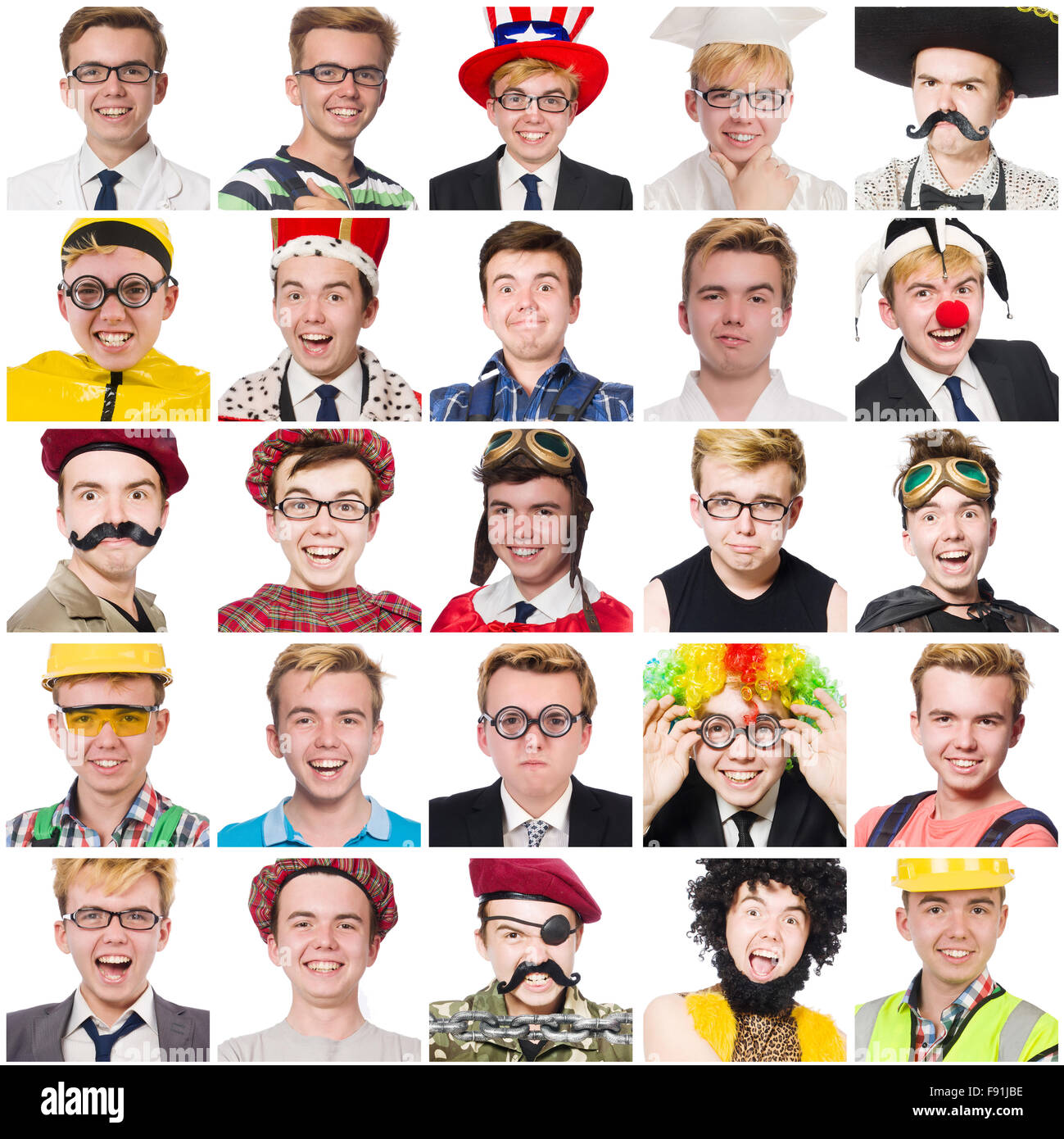 Collage of many faces from same model Stock Photo - Alamy