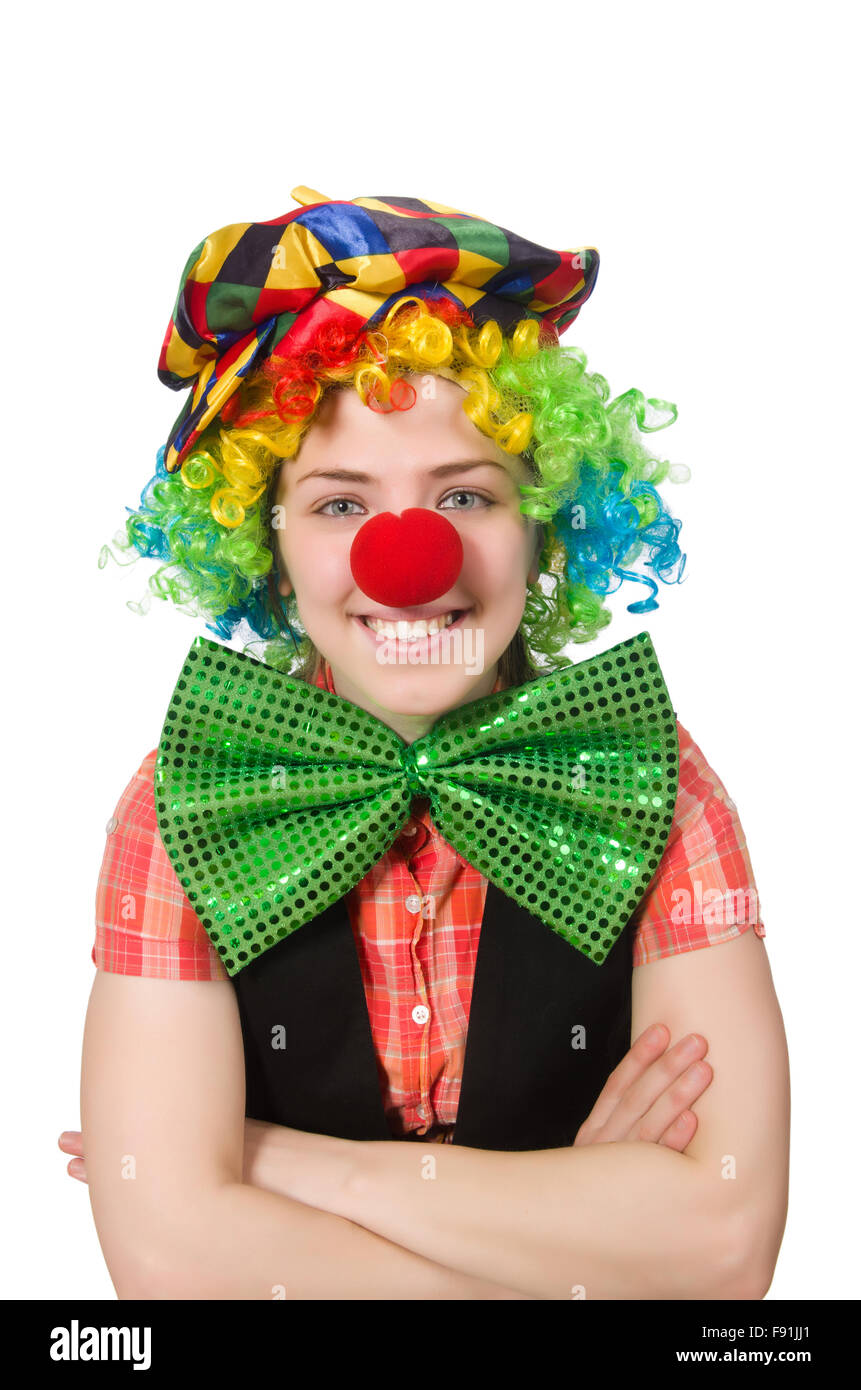 Female clown isolated on white Stock Photo - Alamy