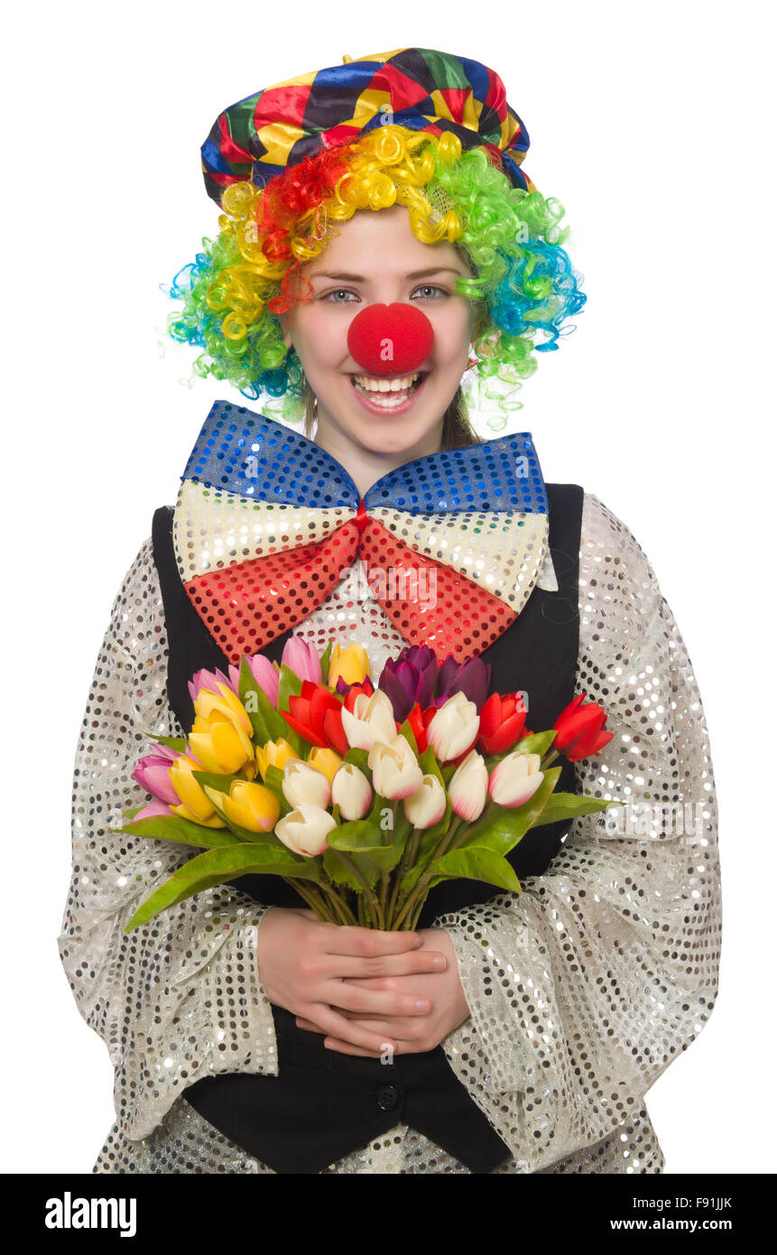 Female clown isolated on white Stock Photo - Alamy