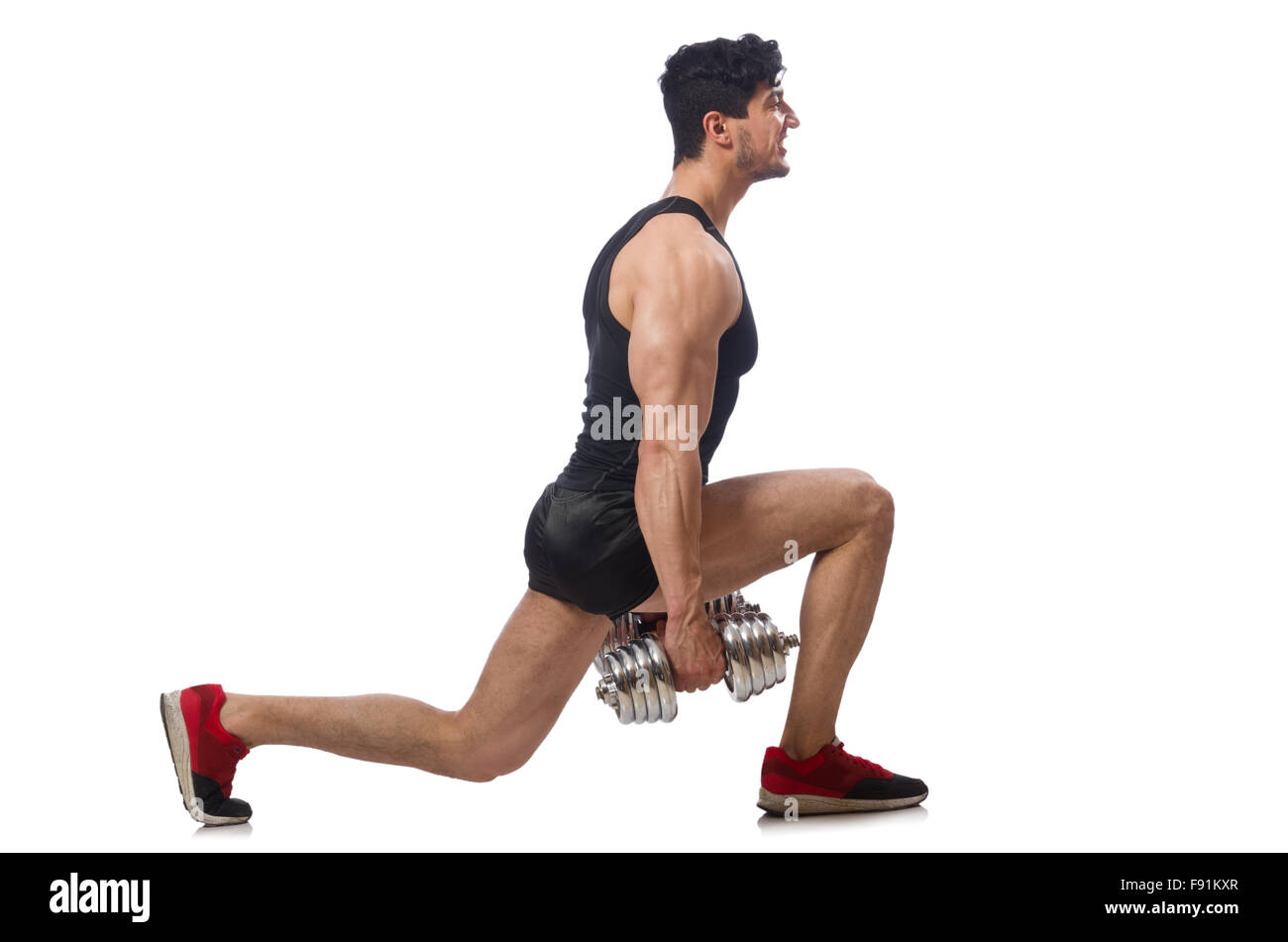 Man with dumbbells isolated on white Stock Photo - Alamy