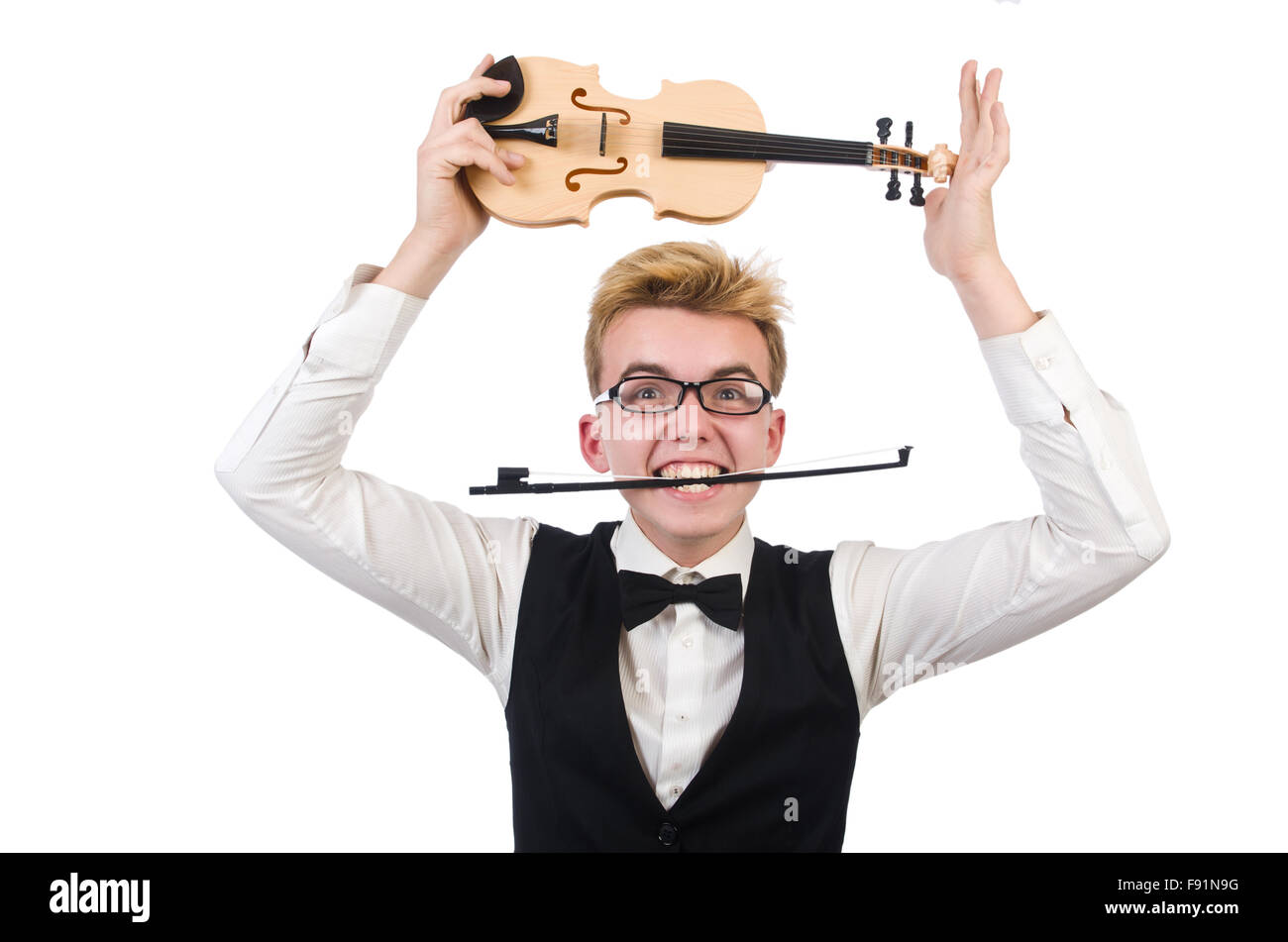Funny violin player isolated on white Stock Photo - Alamy