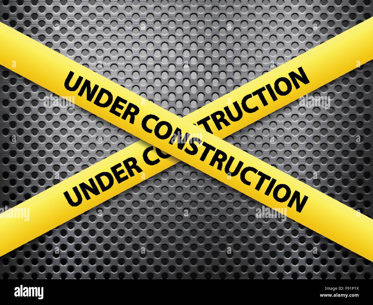 Yellow under construction tape on a metal background Stock Vector Image ...