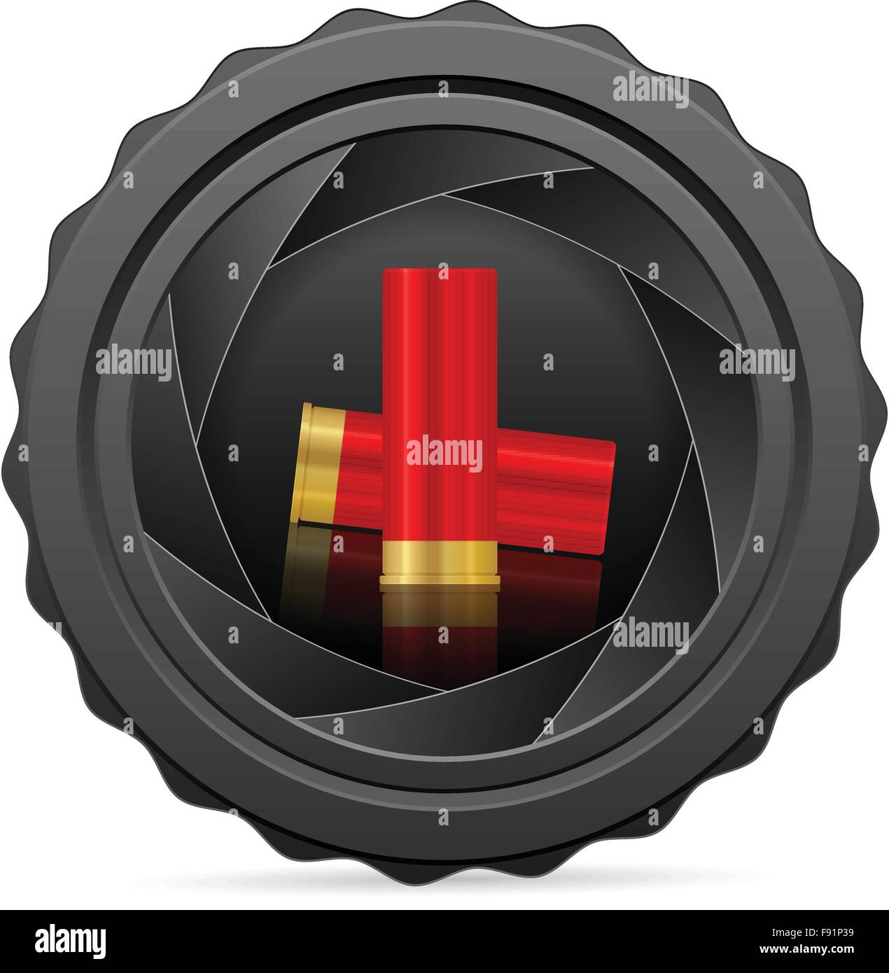Camera shutter with bullets on white background. Vector illustration ...