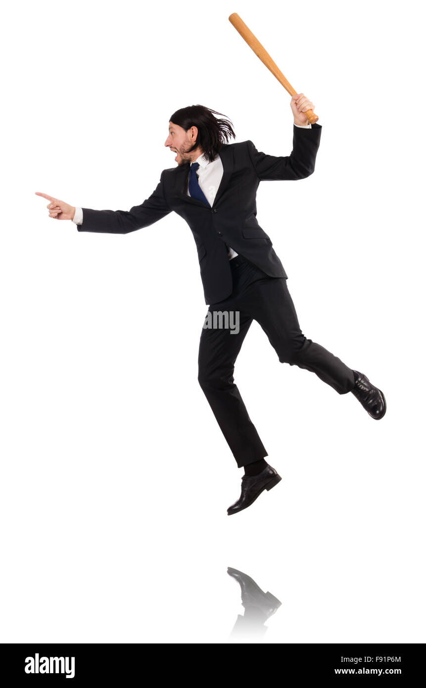 Young elegant man holding bat isolated on white Stock Photo - Alamy