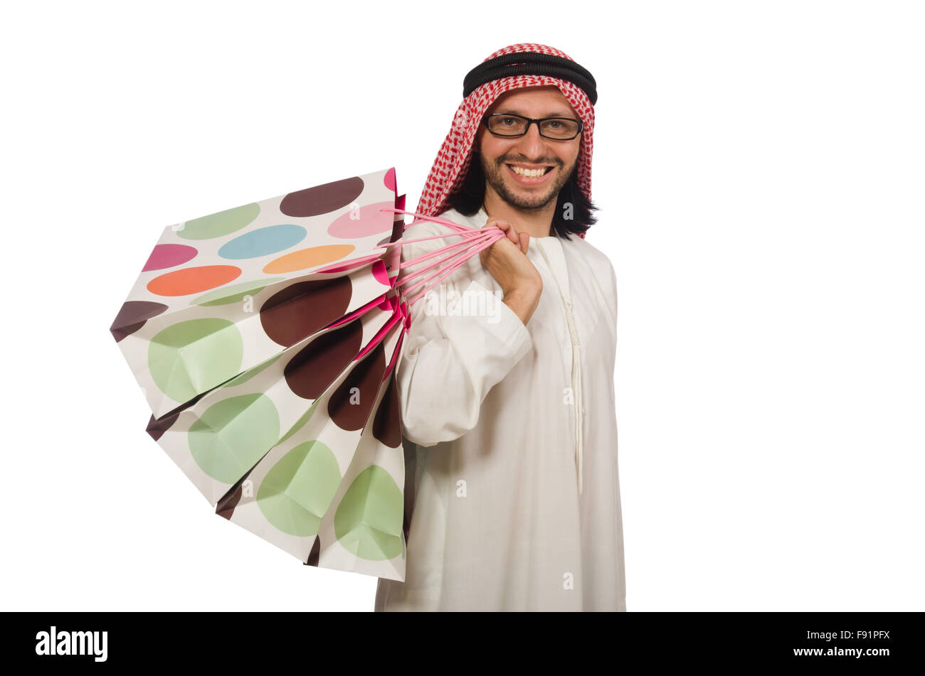 Arab man with shopping bags on white Stock Photo - Alamy