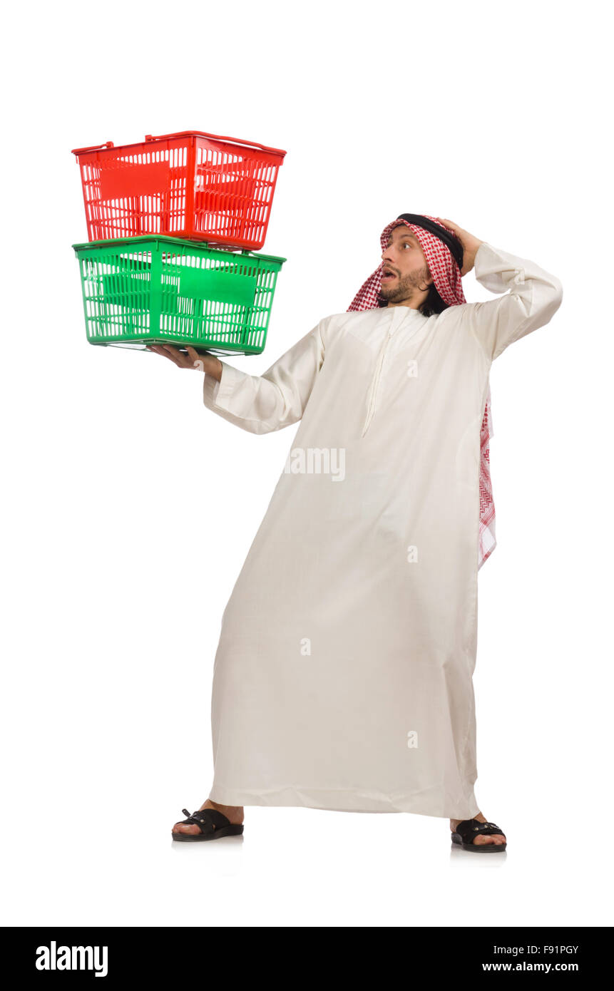 Arab man doing shopping isolated on white Stock Photo - Alamy