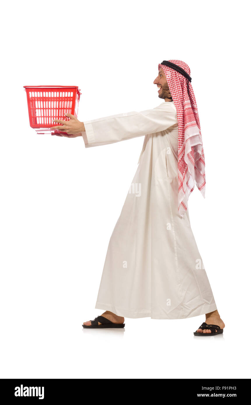 Arab man doing shopping isolated on white Stock Photo - Alamy