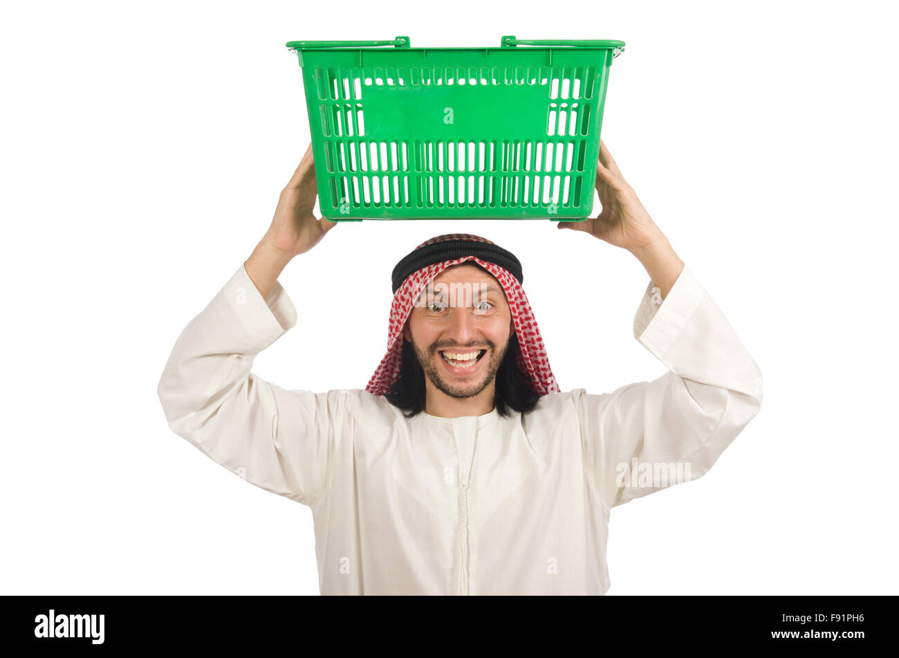 Arab man doing shopping isolated on white Stock Photo - Alamy
