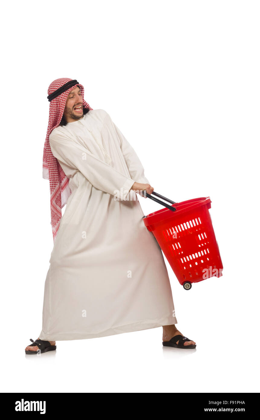 Arab man doing shopping isolated on white Stock Photo - Alamy