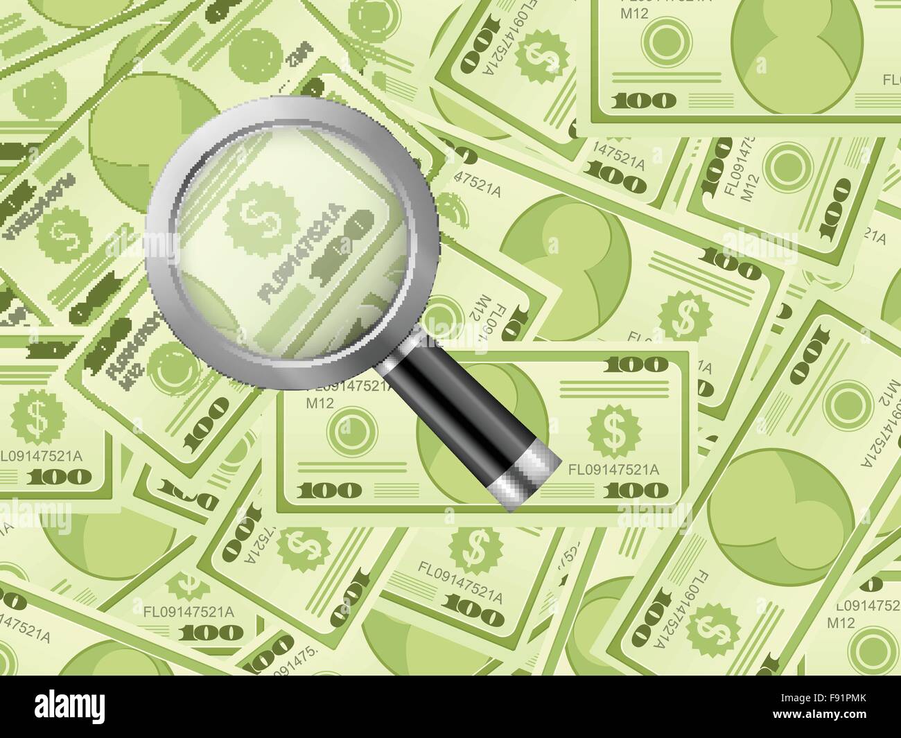 Magnifying glass object money Stock Vector Images - Alamy