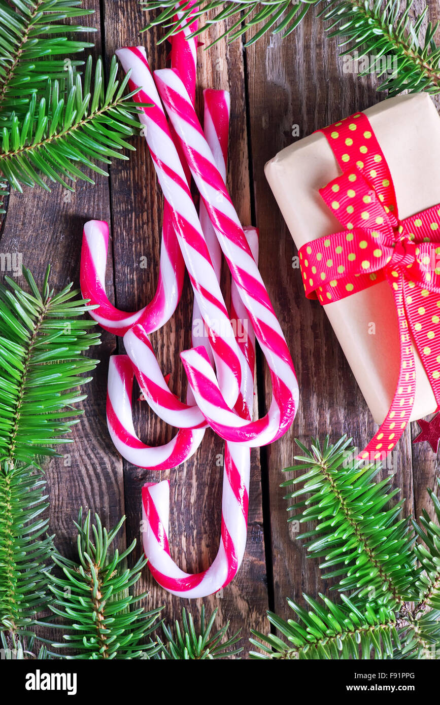 candy canes on a table, christmas background Stock Photo - Alamy