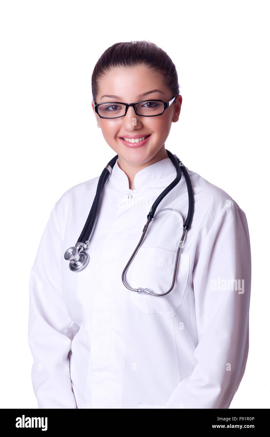 Pretty female doctor isolated on white Stock Photo - Alamy