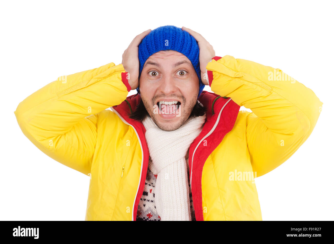 Young man in winter clothes isolated on white Stock Photo - Alamy