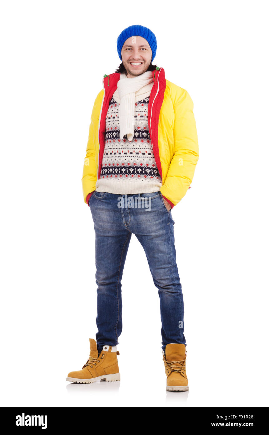 Young man in winter clothes isolated on white Stock Photo - Alamy