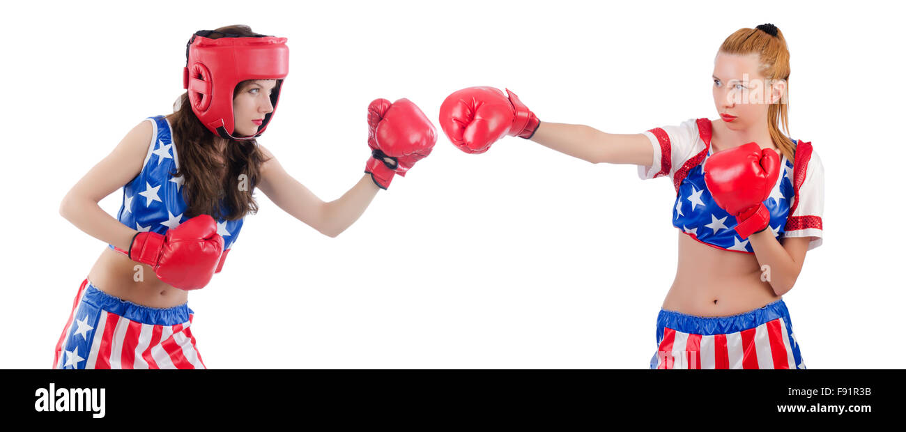 Women boxing isolated on white Stock Photo - Alamy